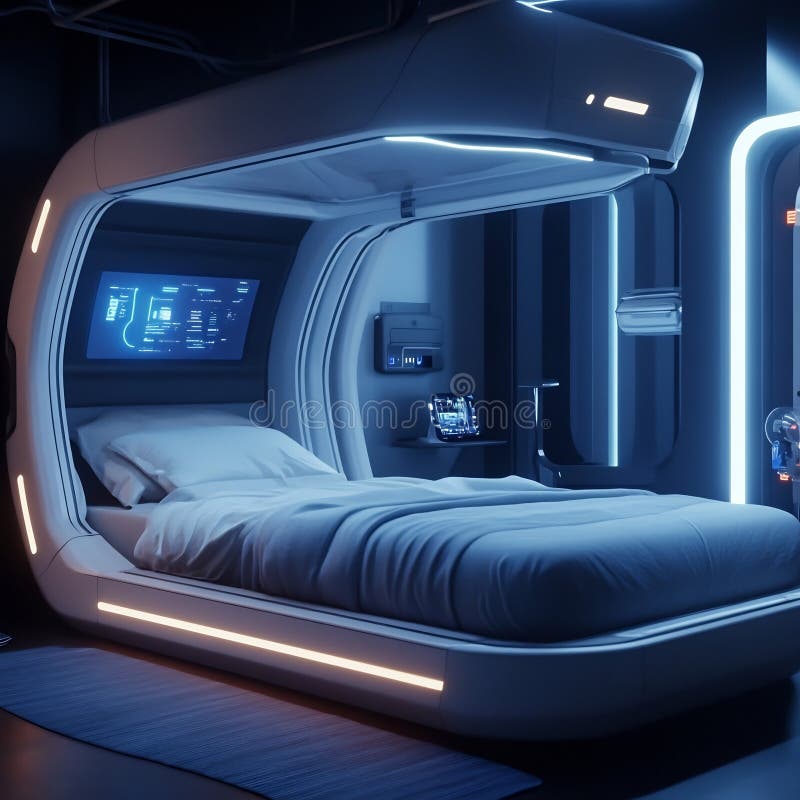 Futuristic Sleeping Pod with Sleek Design. Features Include a Built-in ...