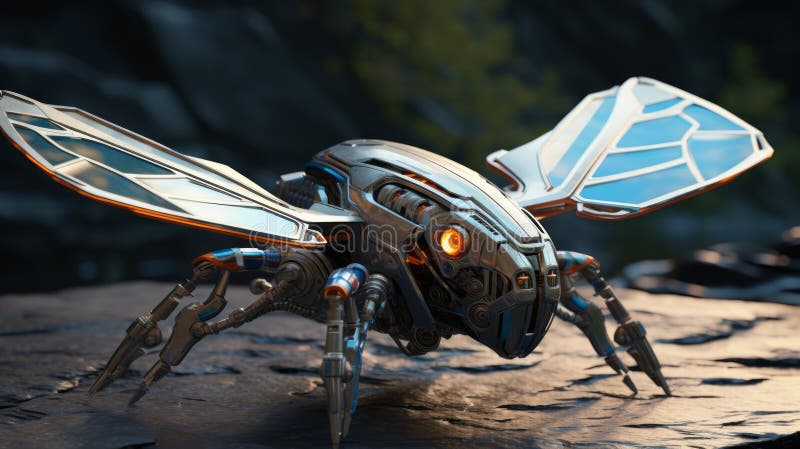 Futuristic Small Frone in Form of Winged Bee. Neural Network Ai ...