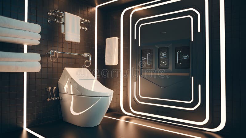 Futuristic Smart Bathroom Design: Sleek White Toilet with Neon Lighting ...