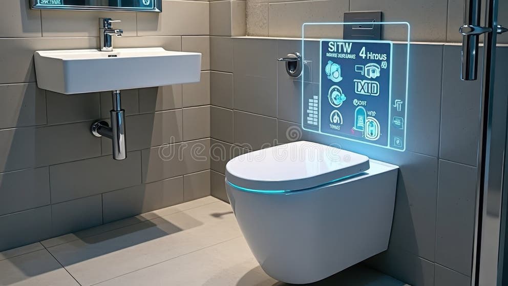 Futuristic Smart Bathroom with High-tech Digital Interface and Modern ...