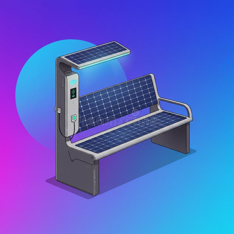 Futuristic Smart Bench with Integrated Solar Panels on the Seat and ...