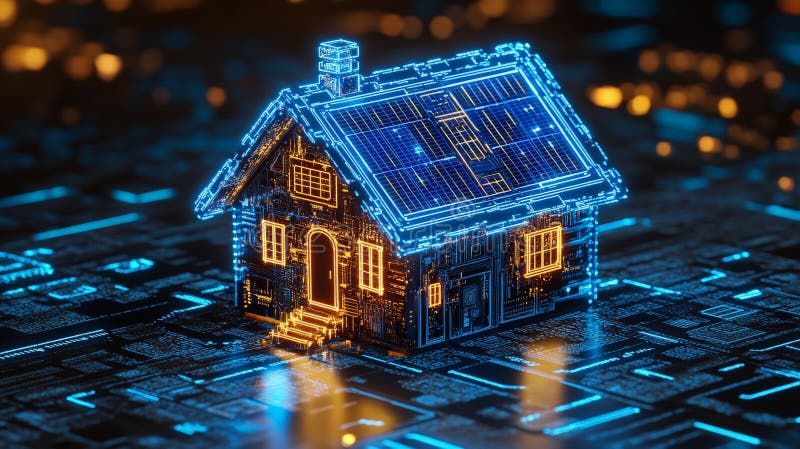 Futuristic Smart Cabin with Glowing Blue Lights on a High Tech Surface ...