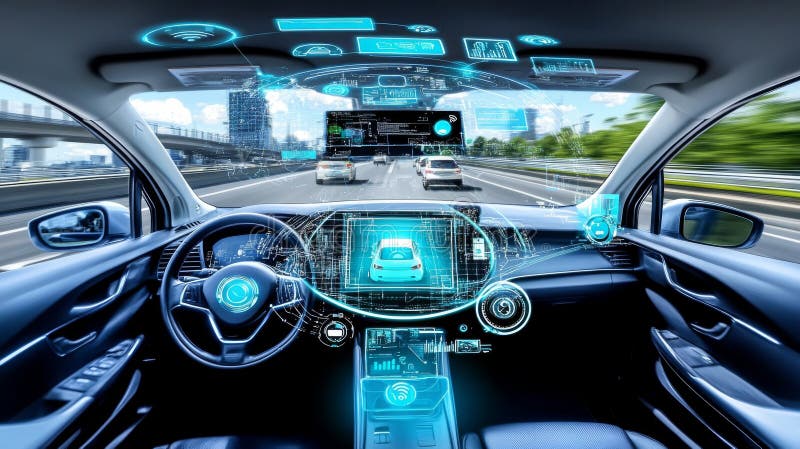 Futuristic Smart Car Dashboard with Virtual Technology Overlay Stock ...