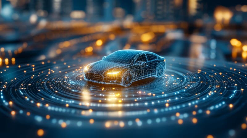 Futuristic Smart Car in Digital Grid Stock Illustration - Illustration ...