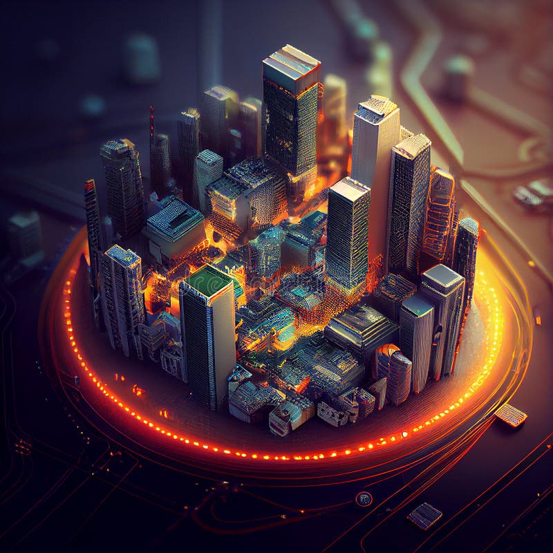 Futuristic Smart City Build on a Circuit Board, Cyberspace and ...