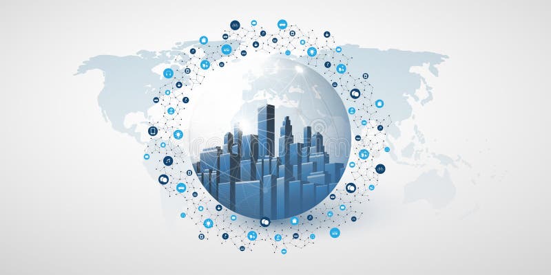 Futuristic Smart City, Cloud Computing Design Concept with Polygonal ...