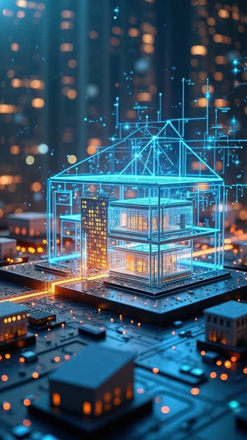 Futuristic Smart City Concept with Digital House on Circuit Board Stock ...