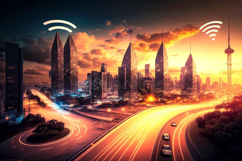 Smart City Concept. Telecomunication, Internet, Mobile, Cloud Computing Background - Generative ...
