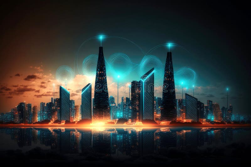 Smart City Concept. Telecomunication, Internet, Mobile, Cloud Computing ...