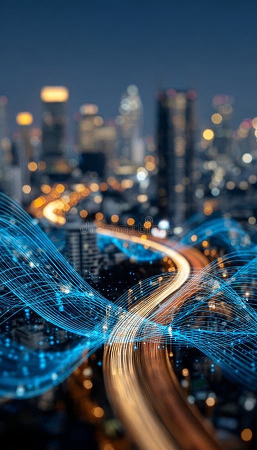 Futuristic Smart City Connection Featuring Digital Waves and Advanced ...
