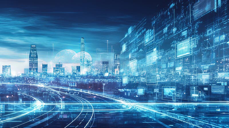Futuristic Smart City with Digital Data Network Connections Stock ...