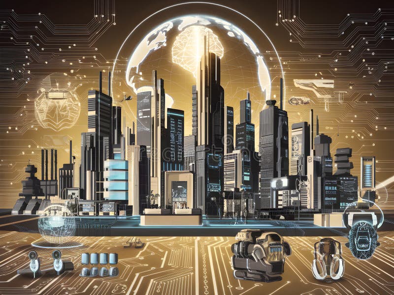 Futuristic Smart City with Digital Elements and Ai Integration Stock ...