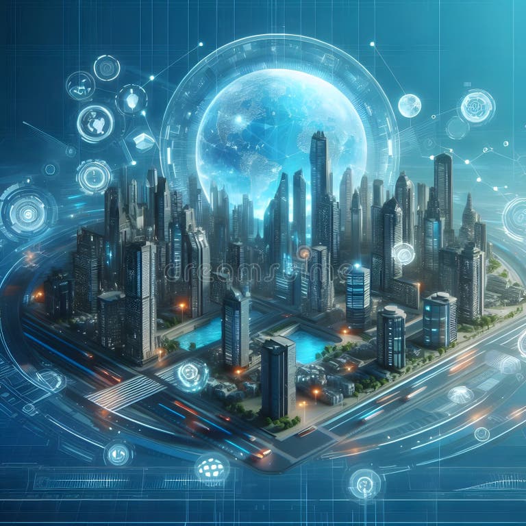 Futuristic Smart City with Digital Technology Interface and Global Connectivity Stock Photo ...