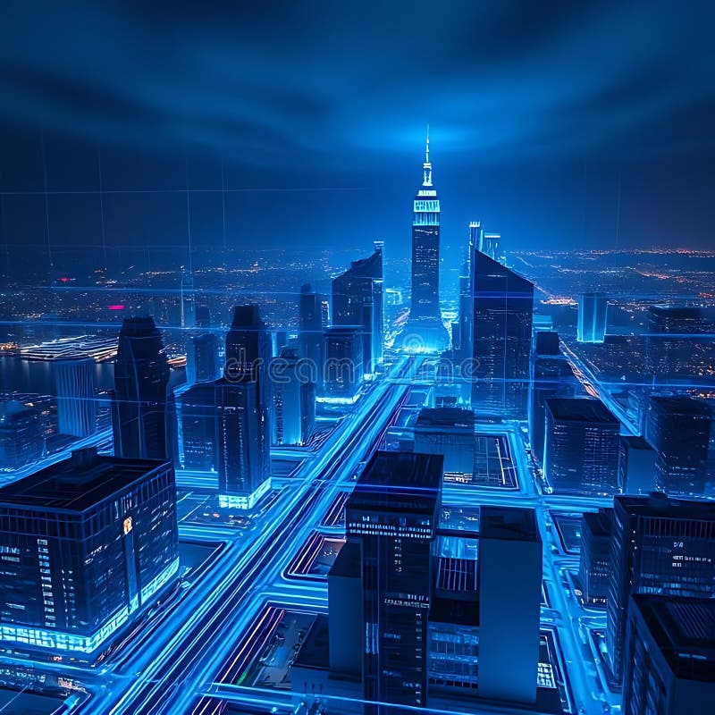 Futuristic Smart City Illuminated with Digital Networks, AI Automation ...