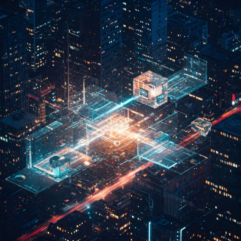 Futuristic Smart City Illuminated with Holographic Data Transfer and ...