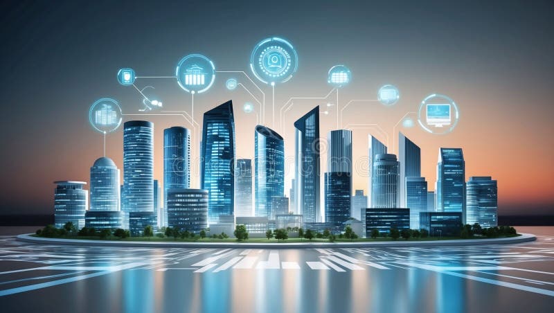 Futuristic Smart City: Interconnected Skyscrapers with Digital Network ...