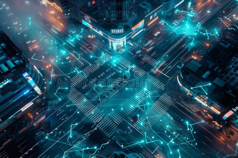 Futuristic Smart City Intersection with Digital Connections Stock ...