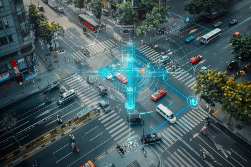 Futuristic Smart City Intersection with Digital Connections Stock ...