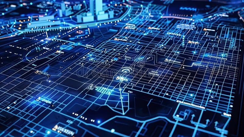 Futuristic Smart City Map Showing Traffic and Location Data Stock ...