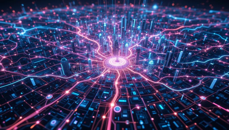 Futuristic Smart City Network Digital Infrastructure Data Visualization ...