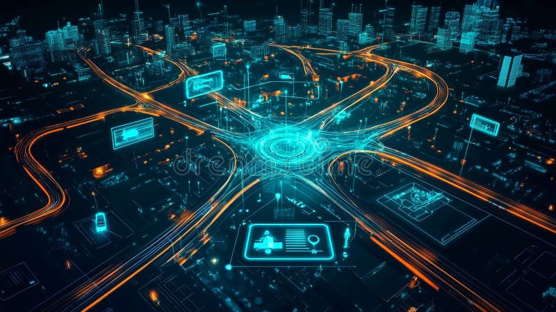 Futuristic Smart City Network Digital Traffic Flow Data Visualization ...