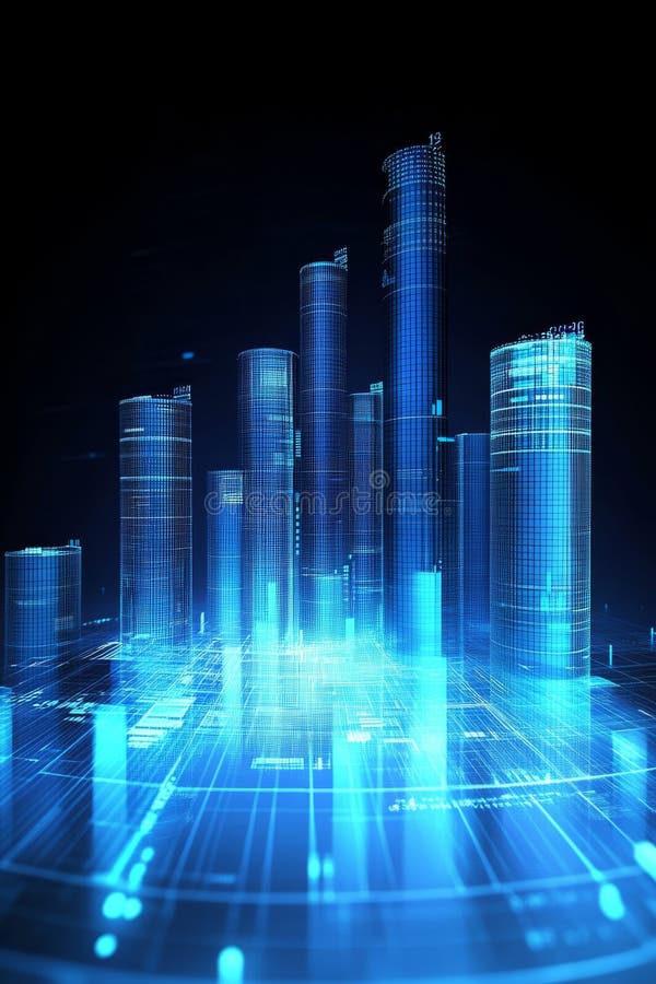 Futuristic Smart City Skyline, Abstract 3D Render with Glowing Blue ...