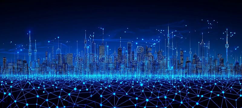 Futuristic Smart City Skyline Connected by Digital Network, Big Data ...