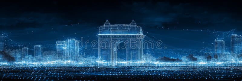 Futuristic Smart City Skyline Gateway of India, Digital Network, Mumbai ...