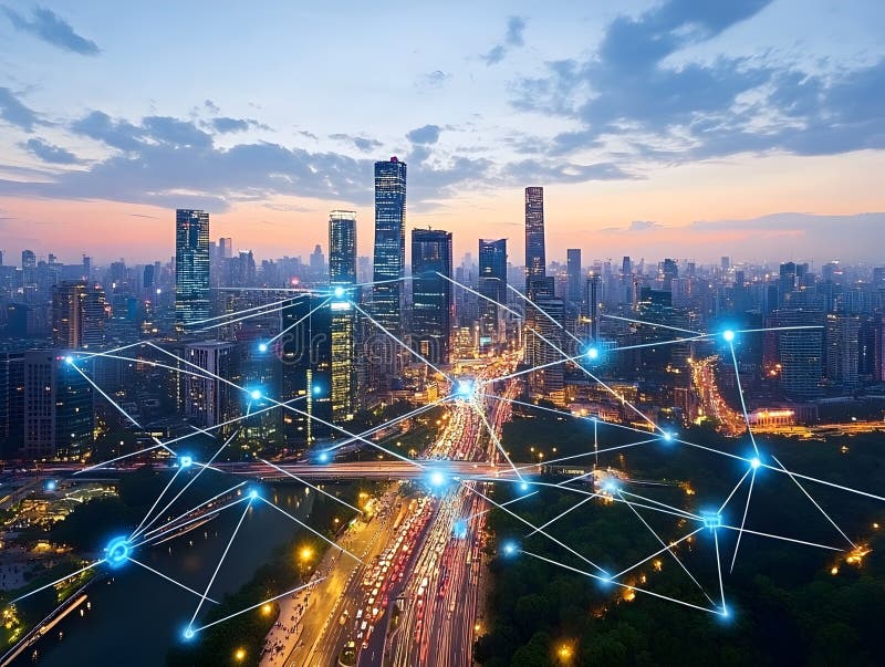 Futuristic Smart City Skyline with Interconnected IoT Devices and ...
