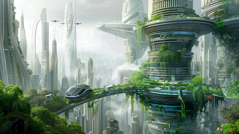 Futuristic Smart City with Tall Buildings, Transport, Drones ... Futuristic Smart City with Tall Buildings, Transport, Drones ...