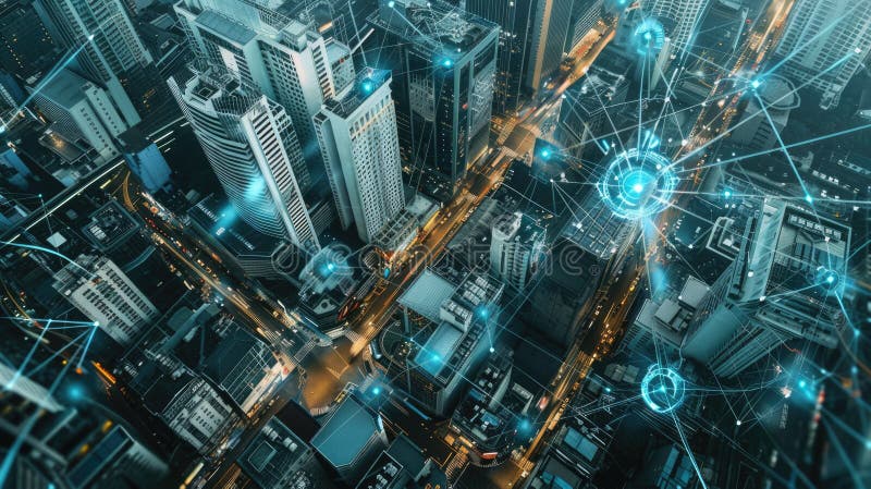 Futuristic Smart City Technology with Digital Interfaces and High-Tech ...