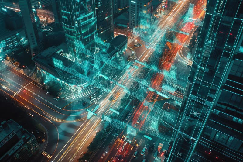 Futuristic Smart City Technology with Digital Interfaces and High-Tech ...