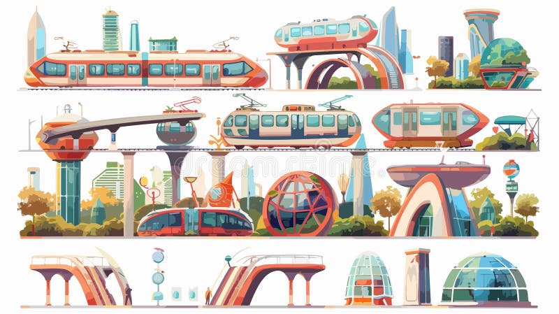 Futuristic Smart City Transportation Cartoon Vector Illustration Stock ...