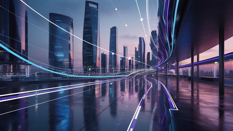 A Futuristic Smart Cityscape at Dusk Stock Photo - Image of bridge ...