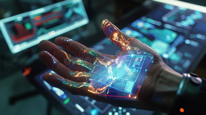 A Futuristic Smart Device with a Glowing Hologram Display Resting on a ...