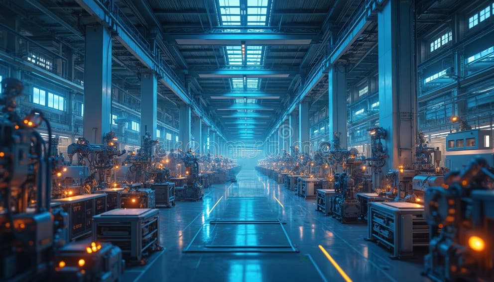 Futuristic Smart Factory Illustration with Advanced Tech. Artificial ...
