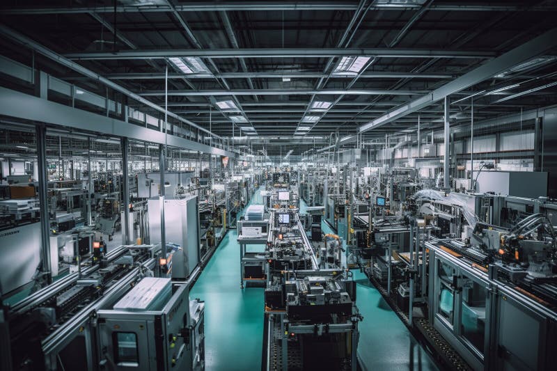 Futuristic Smart Factory with Robots, Humans, and Advanced Tech Under ...