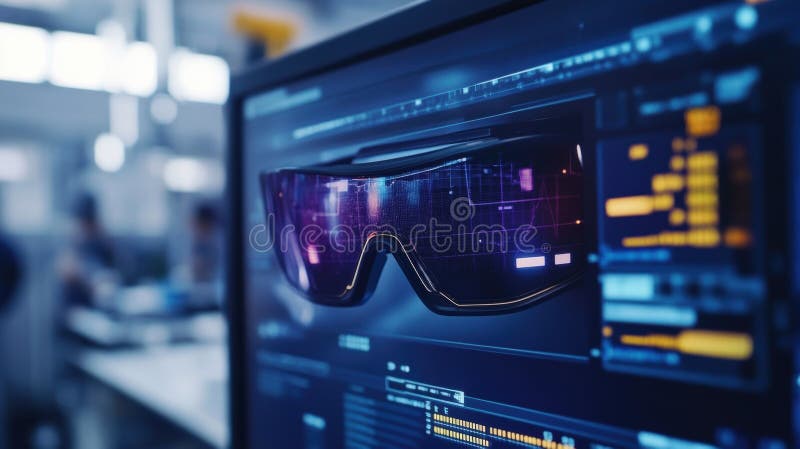 Futuristic Smart Glasses Displaying Data on Computer Screen in High ...