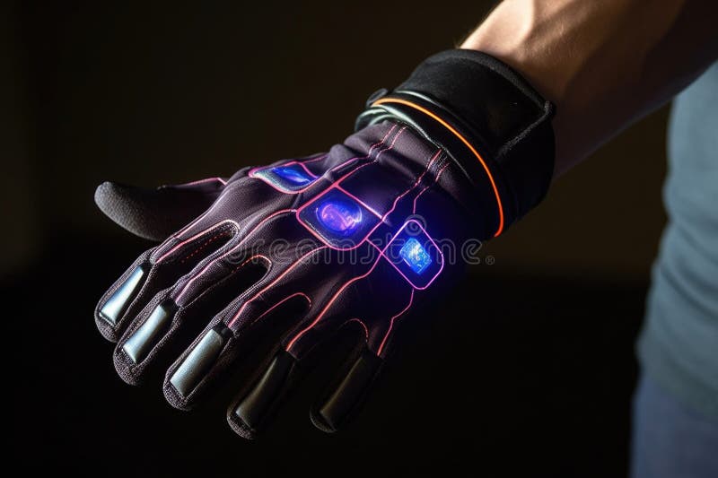 Futuristic Smart Gloves with Holographic Display Stock Illustration ...