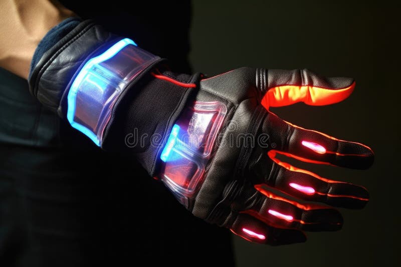 Futuristic Smart Gloves with Holographic Display Stock Photo - Image of ...