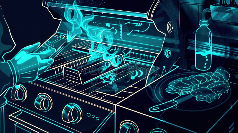 Futuristic Smart Grill with User Interface Stock Illustration ...