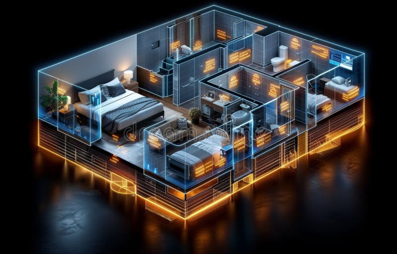 Futuristic Smart Home Blueprint with Digital Interface and Modern ...