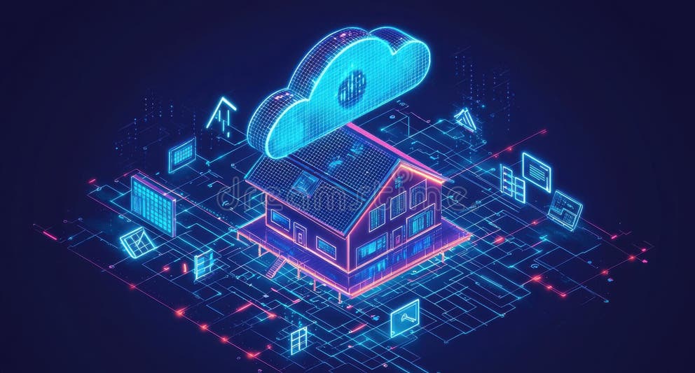 Futuristic Smart Home with Cloud Computing in Digital Design Stock Photo - Image of energy ...