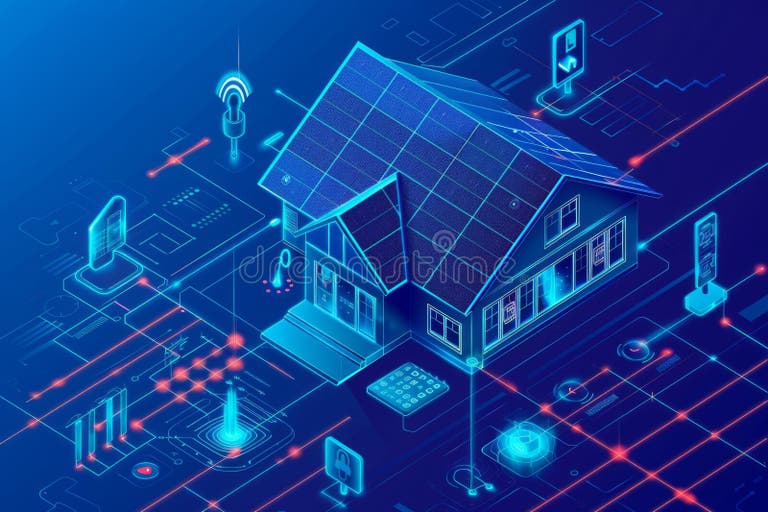 Futuristic Smart Home Concept with Digital Interface. Neon Grid Style ...