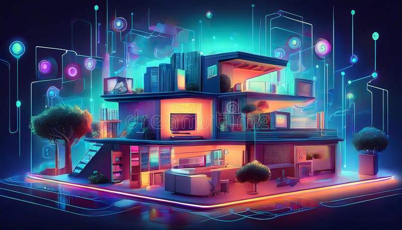 Futuristic Smart Home Concept, Interconnected Devices, Vibrant Digital ...