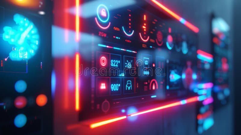 Futuristic Smart Home Control Panel, with Interactive Neon UI Stock ...