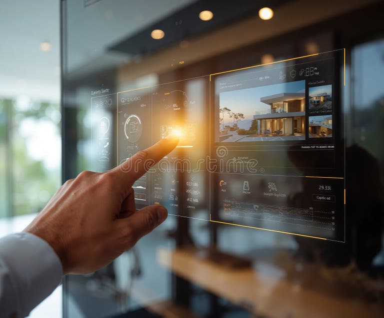 Futuristic Smart Home Control Panel in a Modern Living Space at Sunrise ...