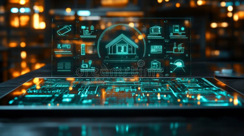 Futuristic Smart Home Control Panel Projected in Modern Environment for ...