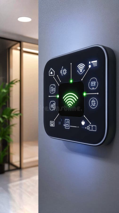 Futuristic Smart Home Control Panel in a Stylish Interior Hallway Stock ...