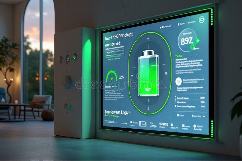 Futuristic Smart Home Dashboard Displaying Energy Consumption and Battery Status Stock Photo ...